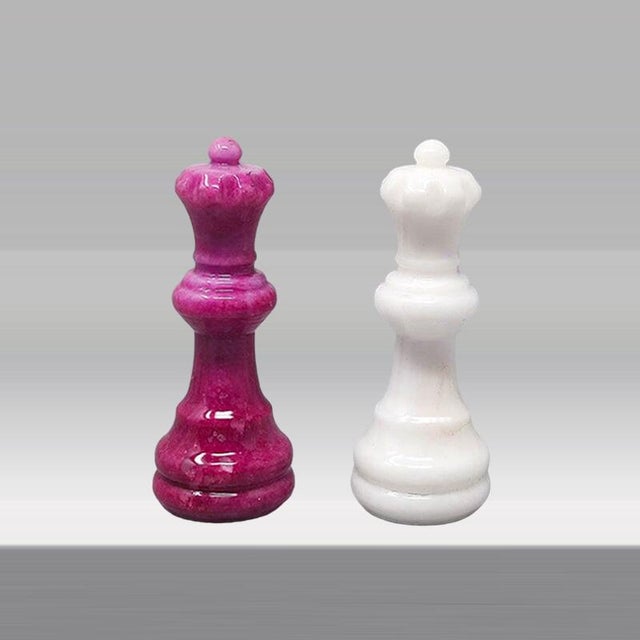 1970s Pink and White Chess Set in Volterra Alabaster Handmade Made in ...