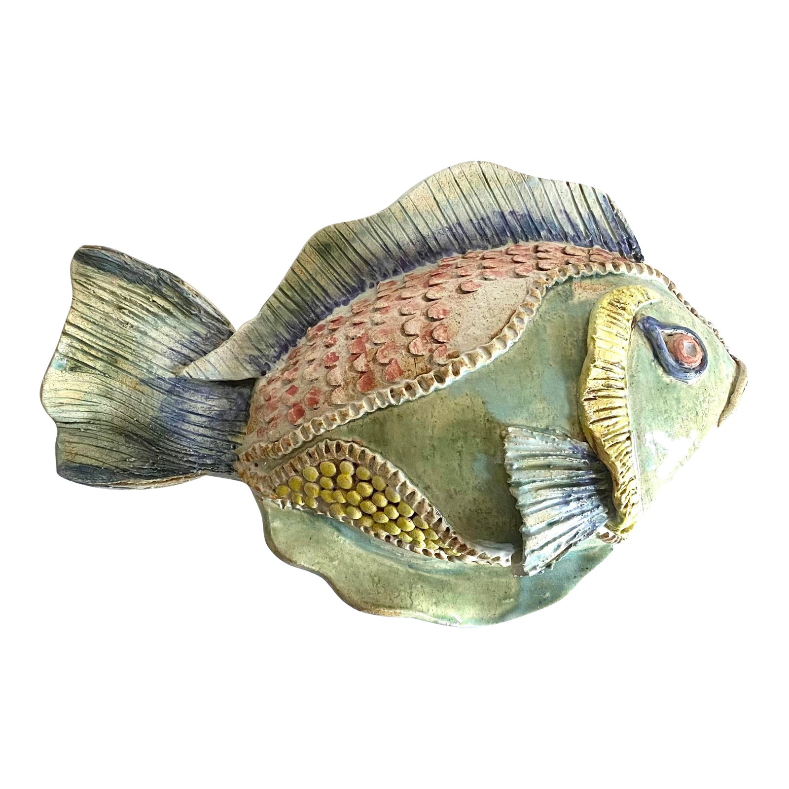 Vintage Handmade Studio Pottery Fish Puffy Textural Colorful Coastal ...