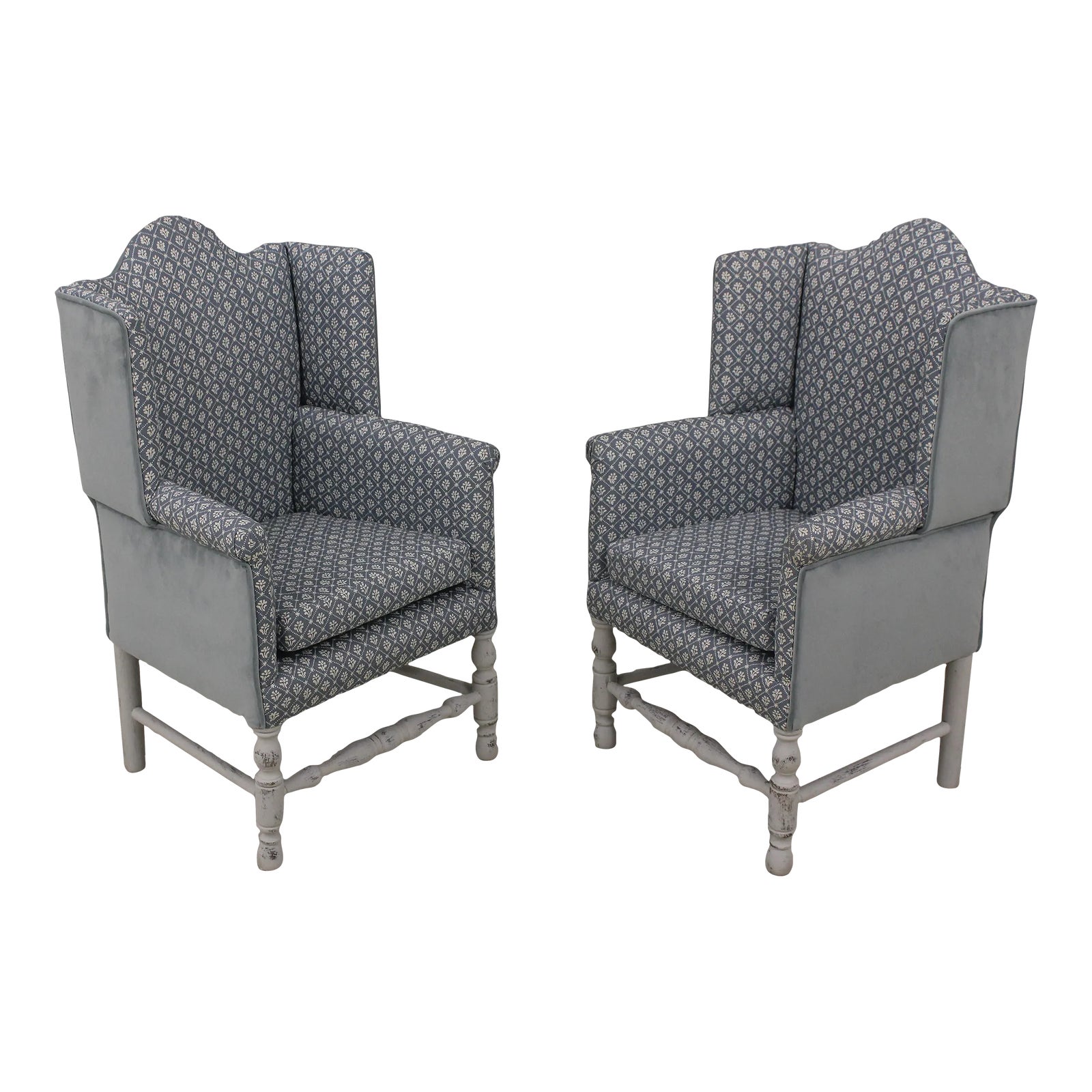 Pair Youth Size Newly Upholstered Primitive Wing Chairs | Chairish