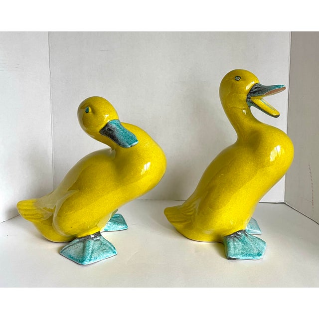 Pair of Italian Porcelain Ceramic Yellow Figurative Ducks | Chairish