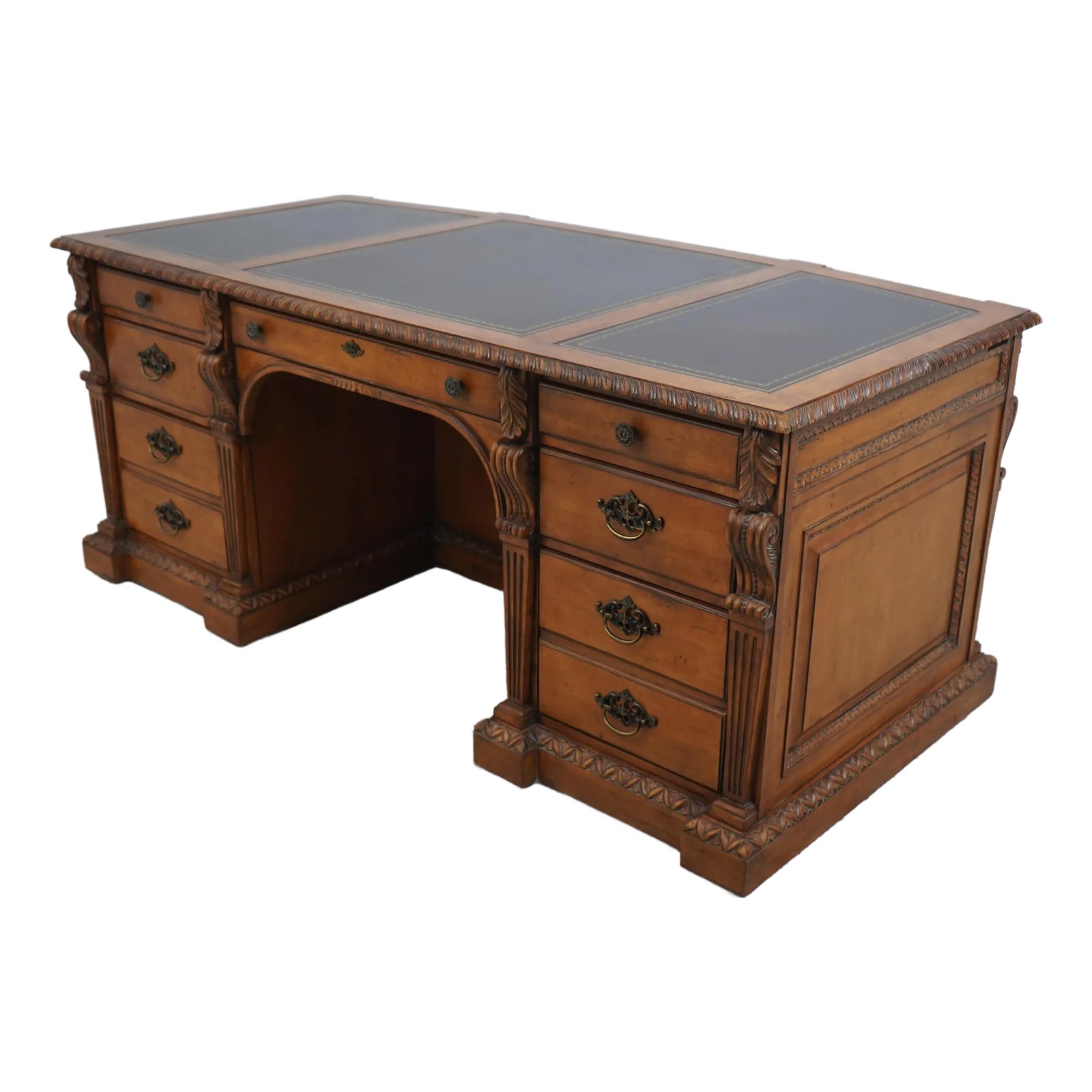 Hekman Leather Top Executive Desk W. Bookcase Front | Chairish
