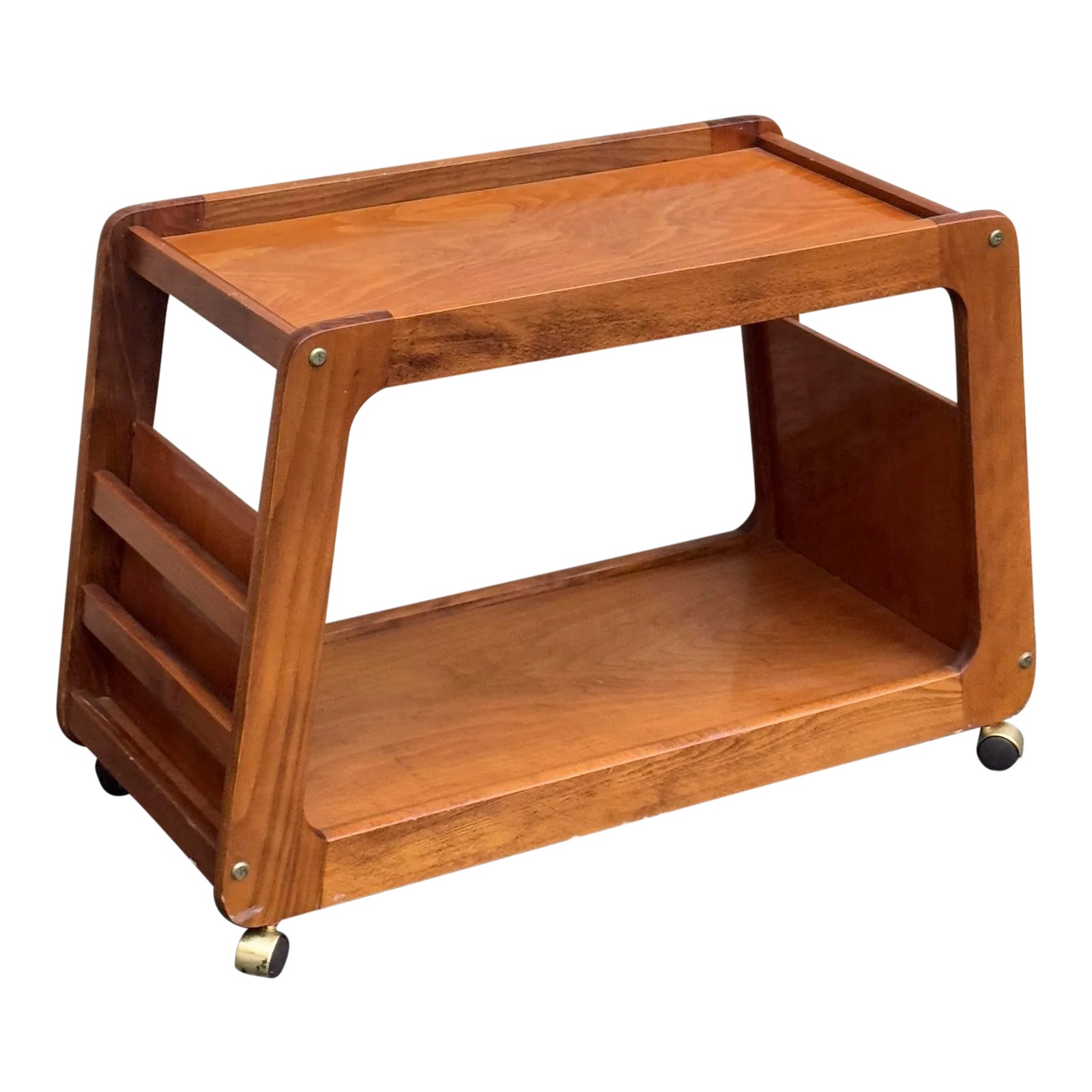1960s Vintage Rolling Magazine Side Table Bar Cart | Chairish