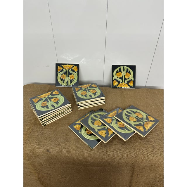 1990s German Embossed Art Nouveau Style Art Tiles - Set of 19 | Chairish