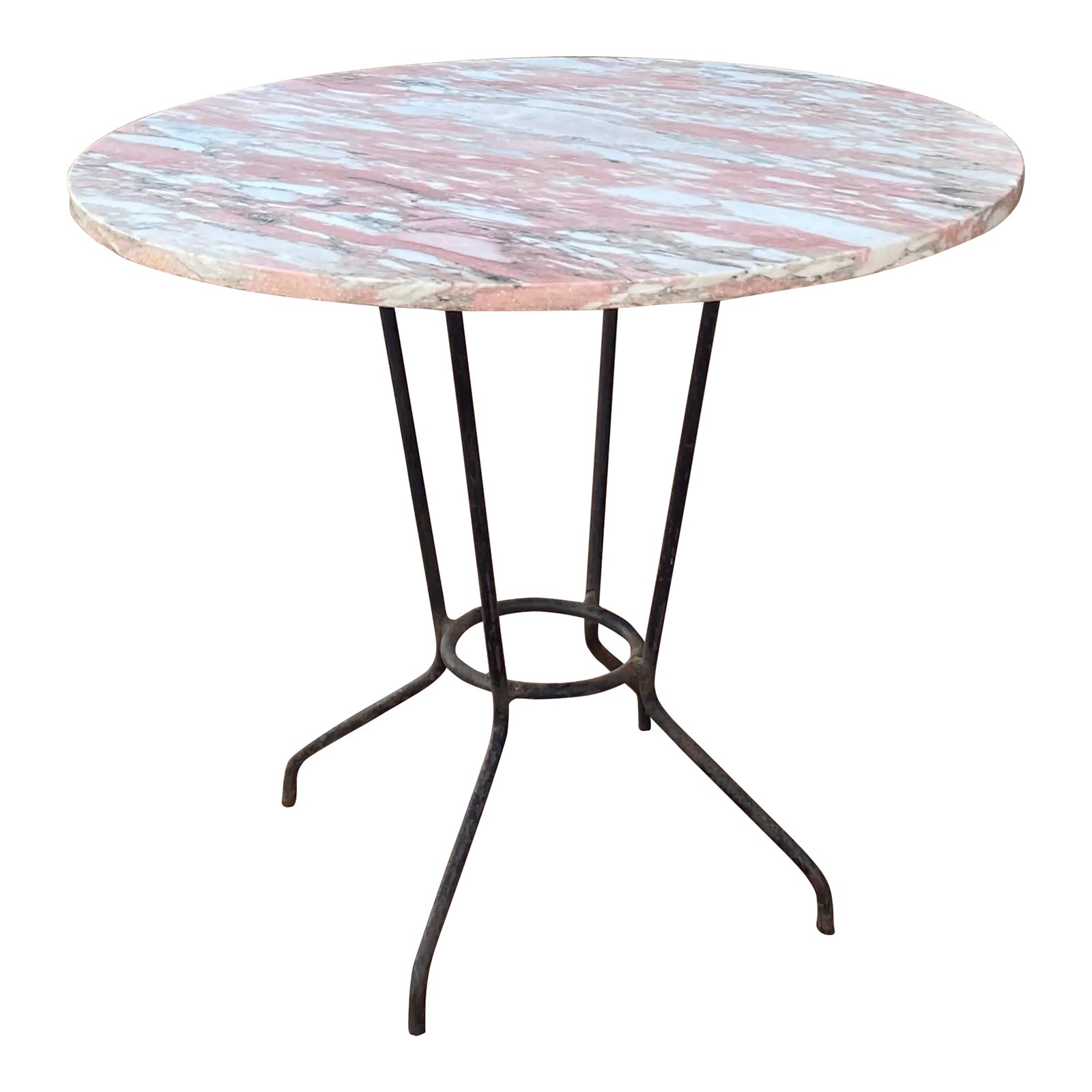 French Iron + Pink Marble Round Dining or Patio Table | Chairish