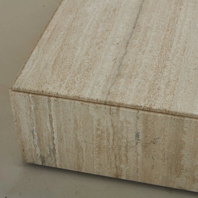 Square Travertine Coffee Table on Castors in the Style of Milo Baughman ...