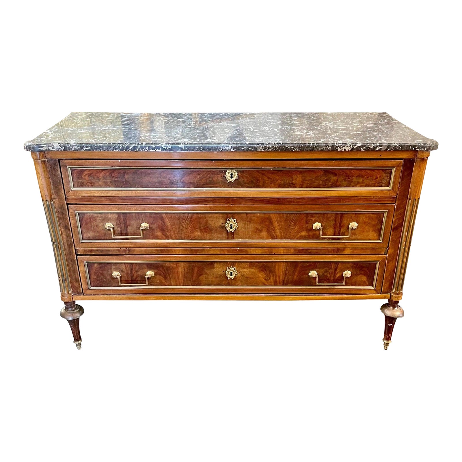 19th Century French Directoire Mahogany & Marble Top Commode | Chairish