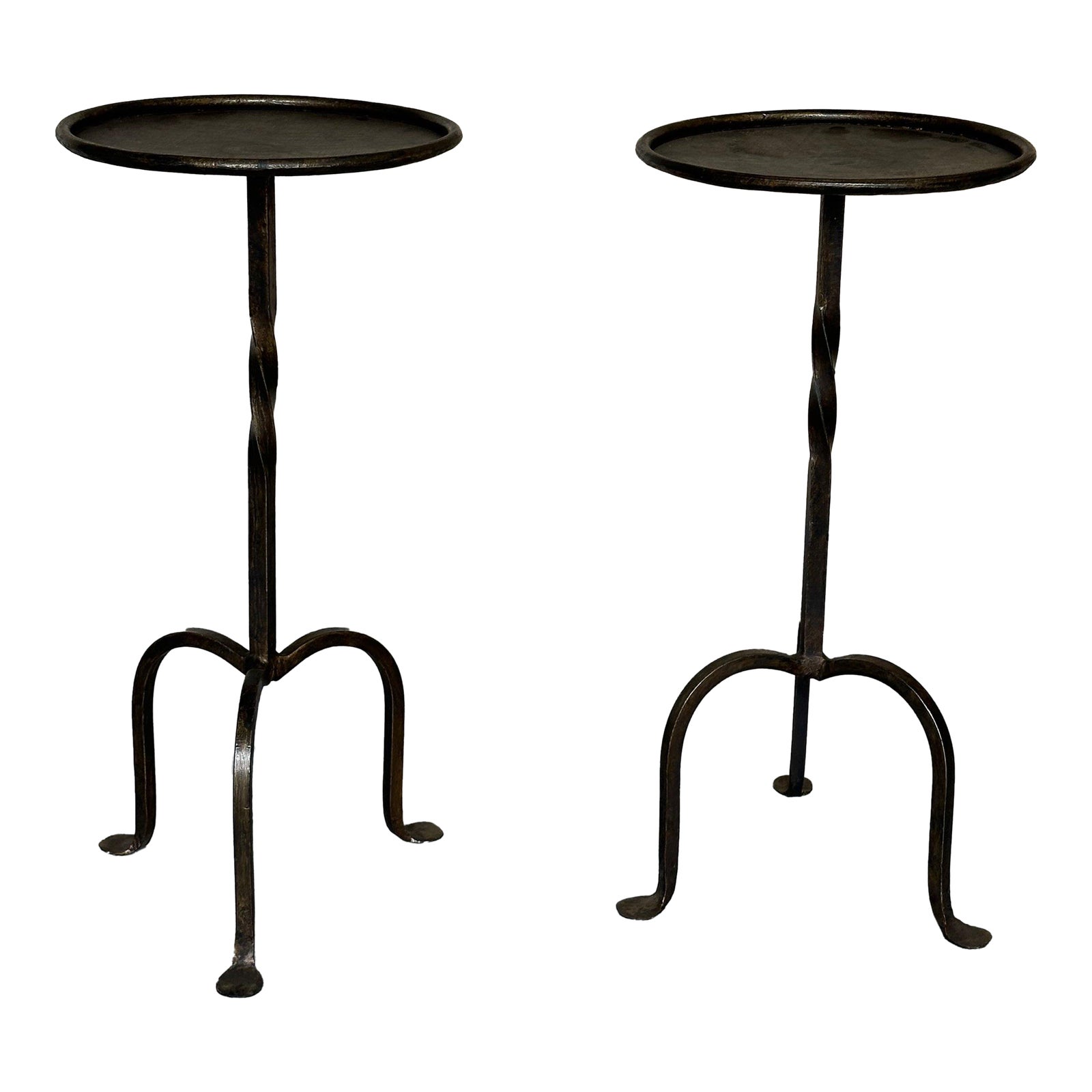 Pair of Spanish Iron Drinks Table With Twisted Stems | Chairish