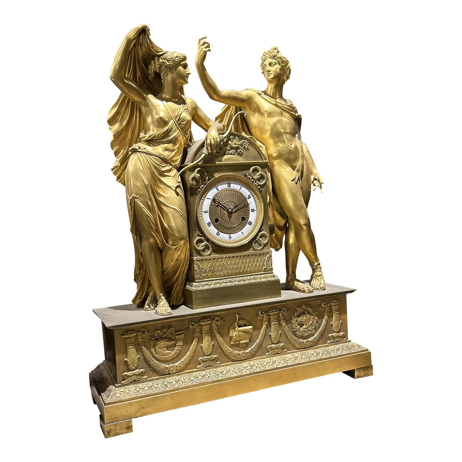 French Antique Empire Gilded Figural Bronze Mantle Clock, Att. Thomire ...