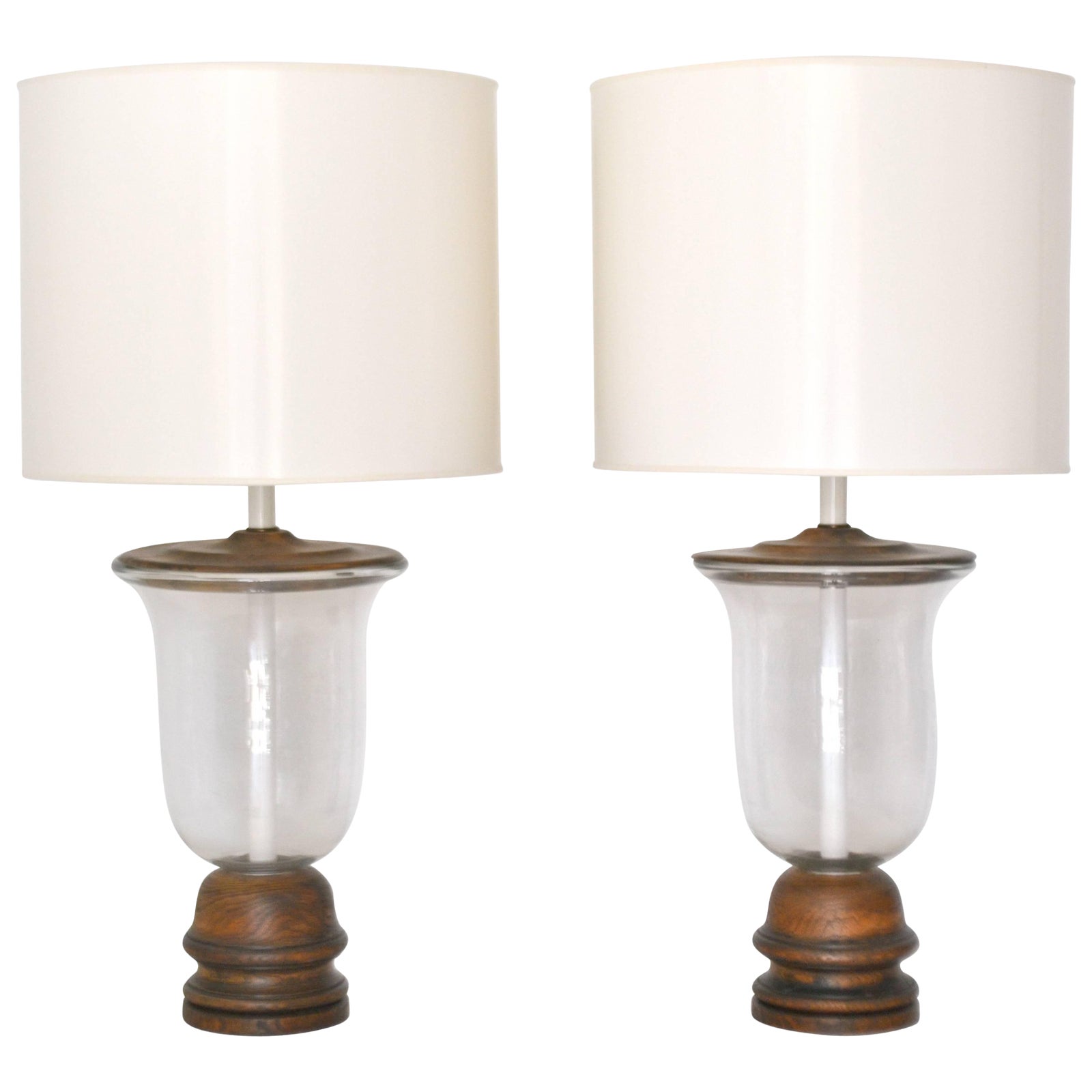 Mid-Century Blown Glass Bell Jar Table Lamps - a Pair | Chairish