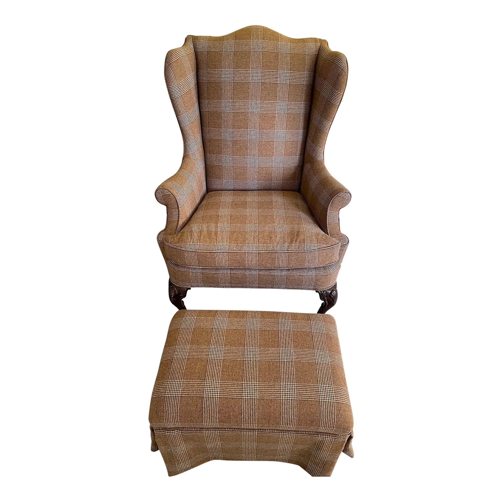 Brown Tweed Chair With Matching Ottoman | Chairish