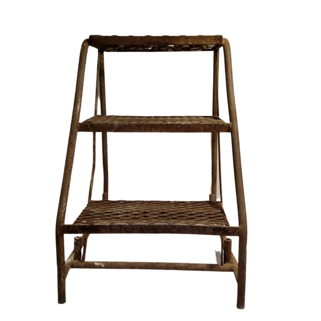 1940s Vintage Industrial Iron Step Ladder | Chairish