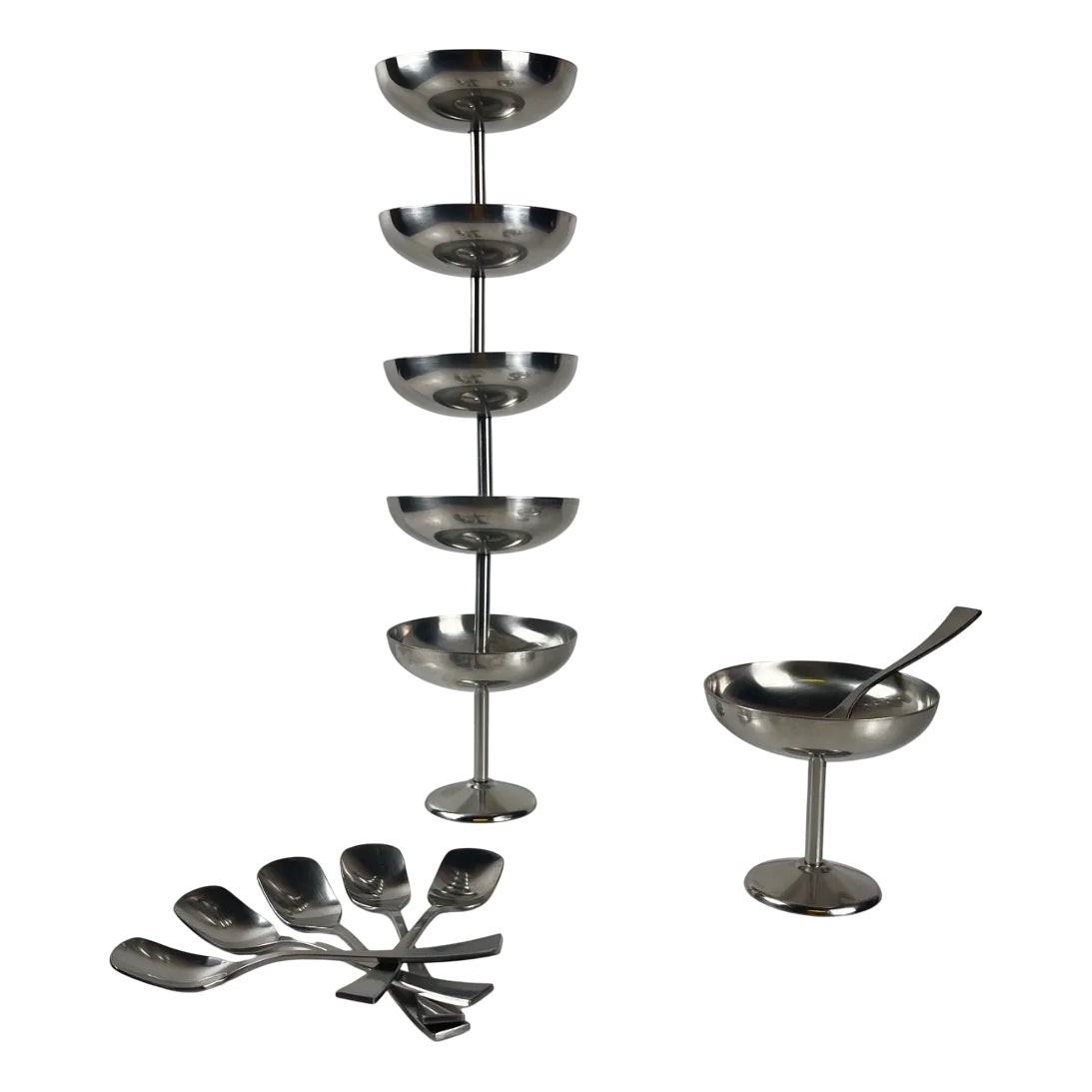 Stainless Steel Ice Cream Cups with Spoons by Guy Degrenne, 1970s, Set ...