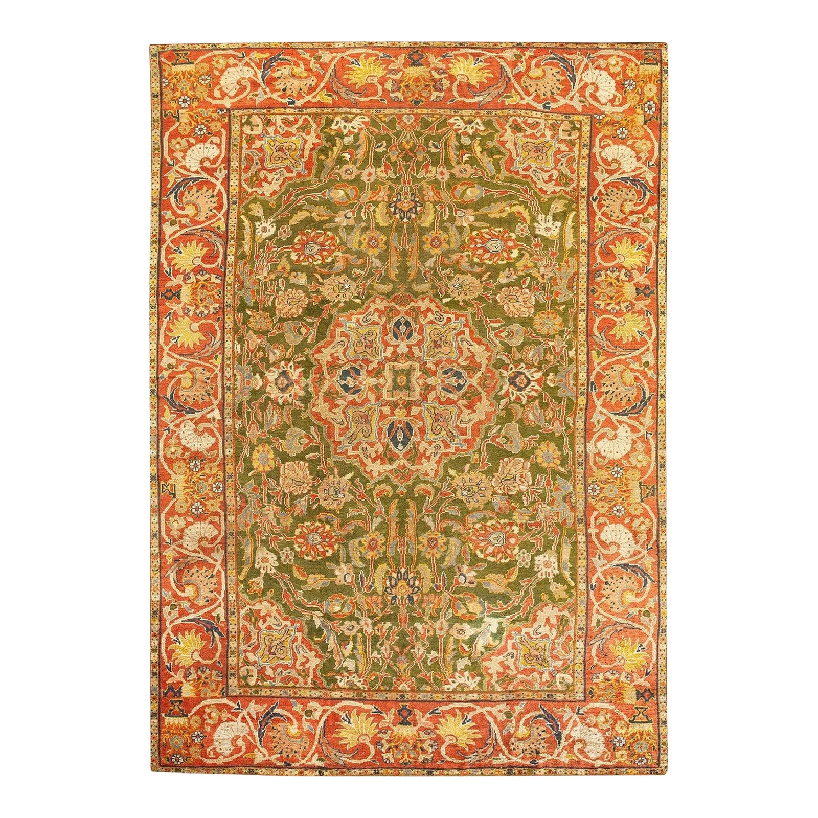 Surprising Green-Avocado Ground Color With Medallion Design Antique ...