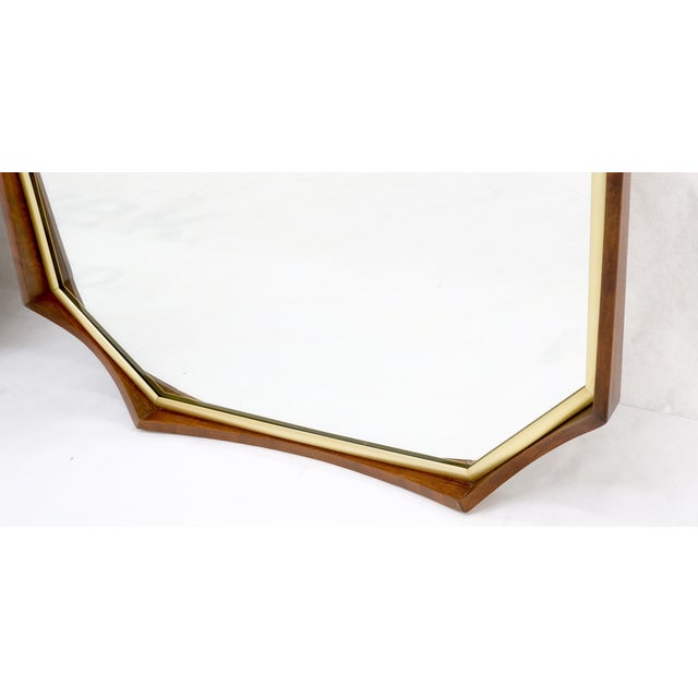 Oiled Walnut Frames Gold Trim Elongated Octagon Shape Wall Mirrors - A ...