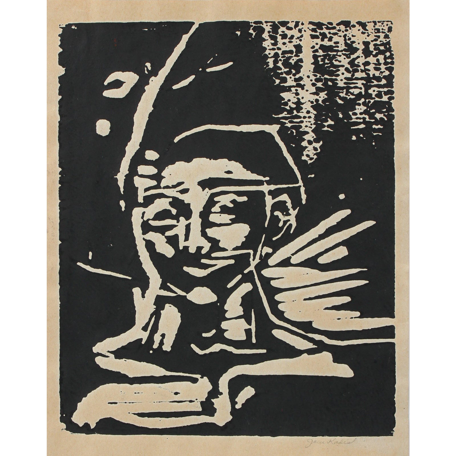 Expressionist Linocut Print Portrait Mid-Late 20th Century | Chairish