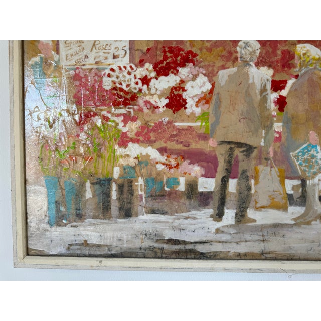 70's Edna Glaubman (1919-1986) Flower Market Oil Painting, Signed ...