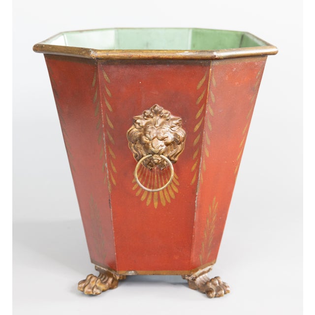 Antique French Napoleon III Style Red Tole Footed Cachepot Planter Lion ...