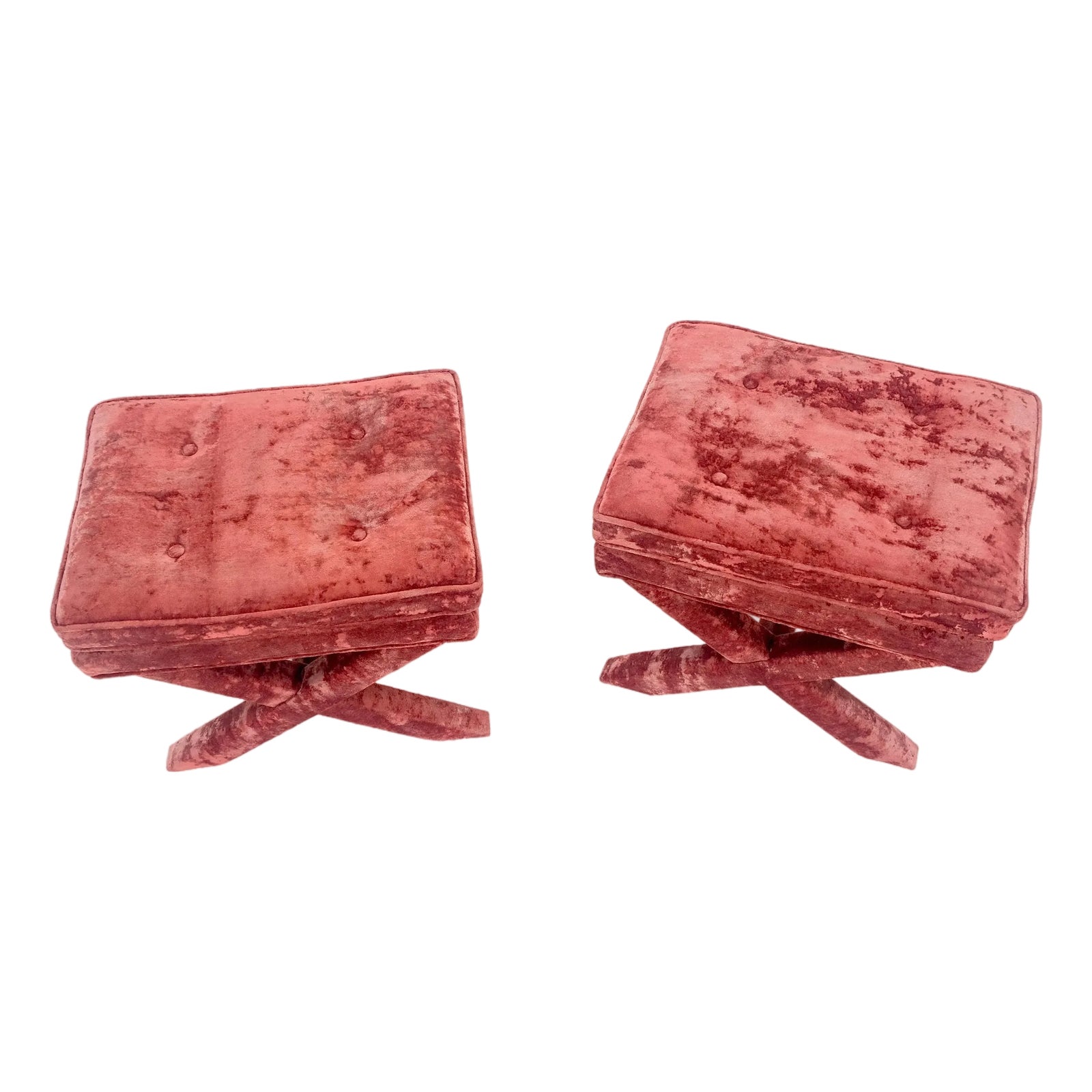 Pair of Red Brick X Base Billy Baldwin Mid Century Modern Window ...