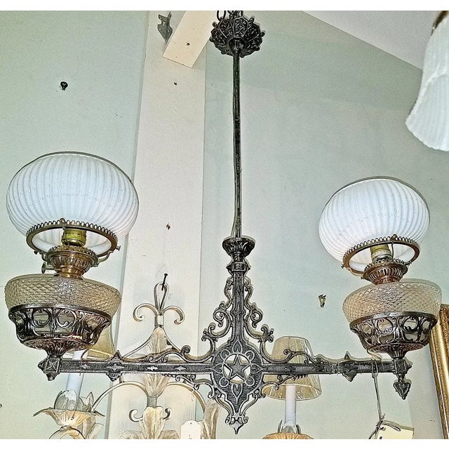 Mid 19th Century Hanging Electrified Oil Lamp Chandelier | Chairish