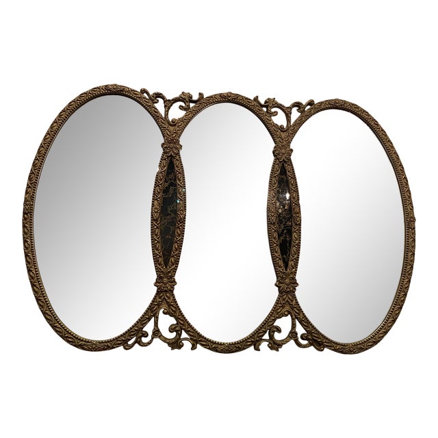 Vintage Mid Century Hollywood Regency Rococo Triple Ring Gilded Wood Mirror Chairish