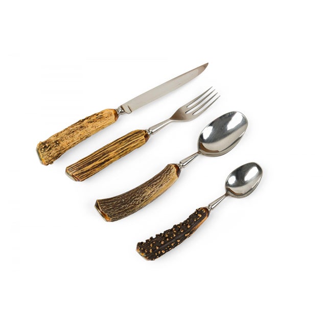 Solingen Germany Vintage Horn and Steel Flatware Set in Wooden Box ...