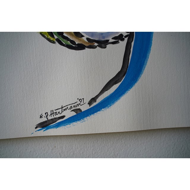 1970s Vintage Drawing Abstract Contemporary Modern Portrait by e.j ...