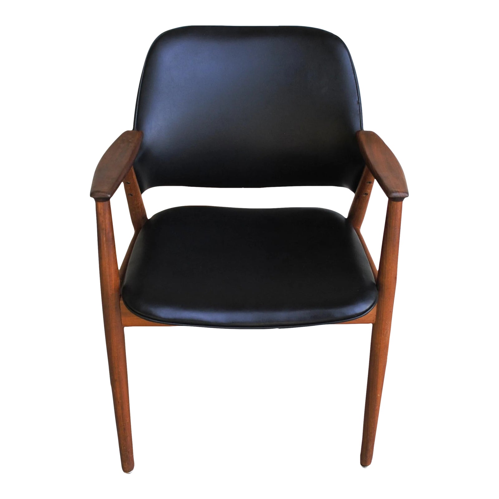 Mid Century Modern Teak and Vinyl Arm Chair | Chairish