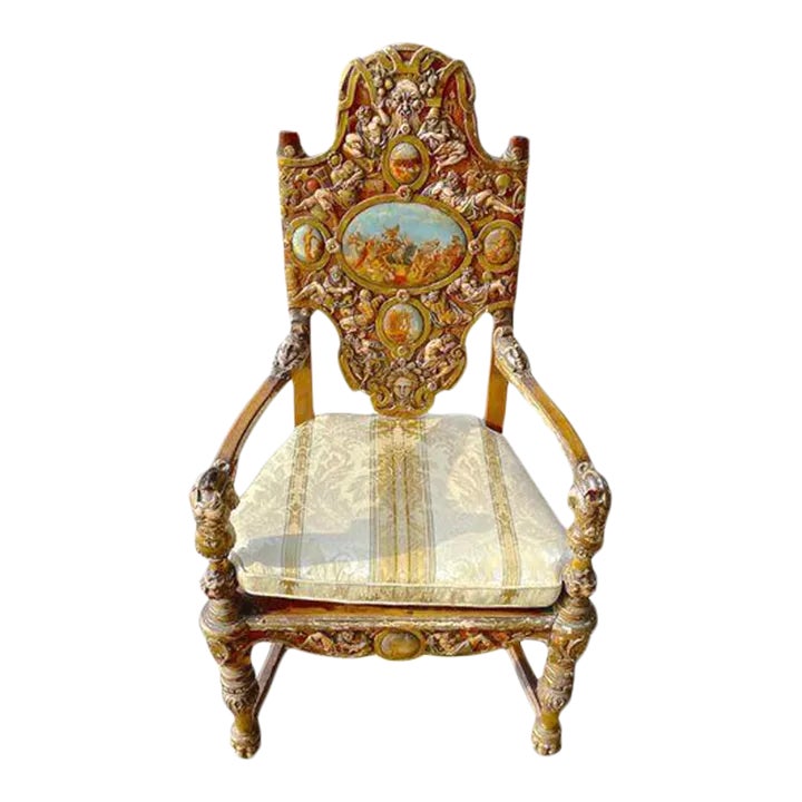 Antique Carved Ancient Roman History Armchair | Chairish