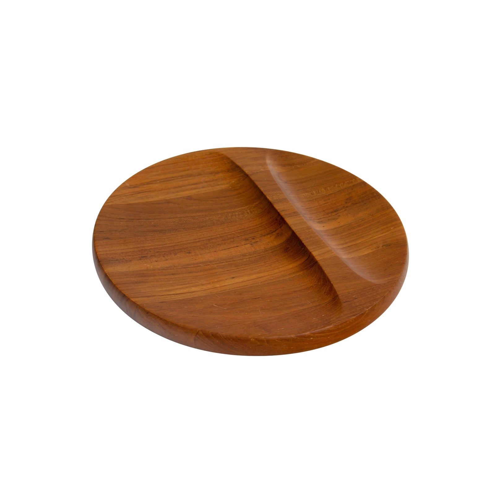 Round Sculpted Solid Teak Tray by Nissen | Chairish