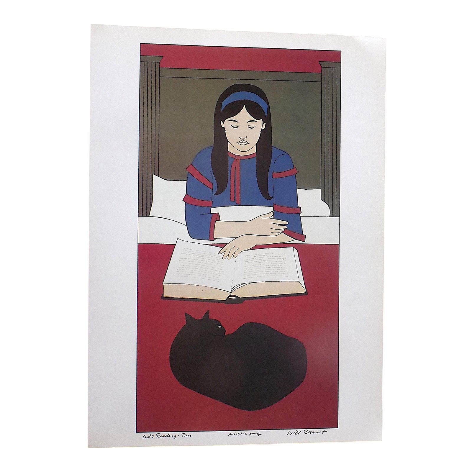 Vintage Signed Will Barnet Lithograph - "Child Reading-Red" | Chairish