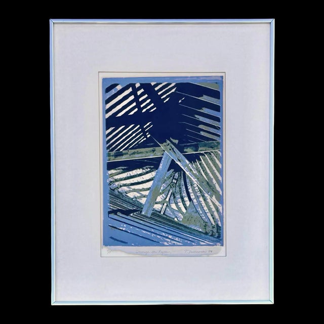 1978 Abstract Linocut “Through the Rafters” Signed & Framed Original ...