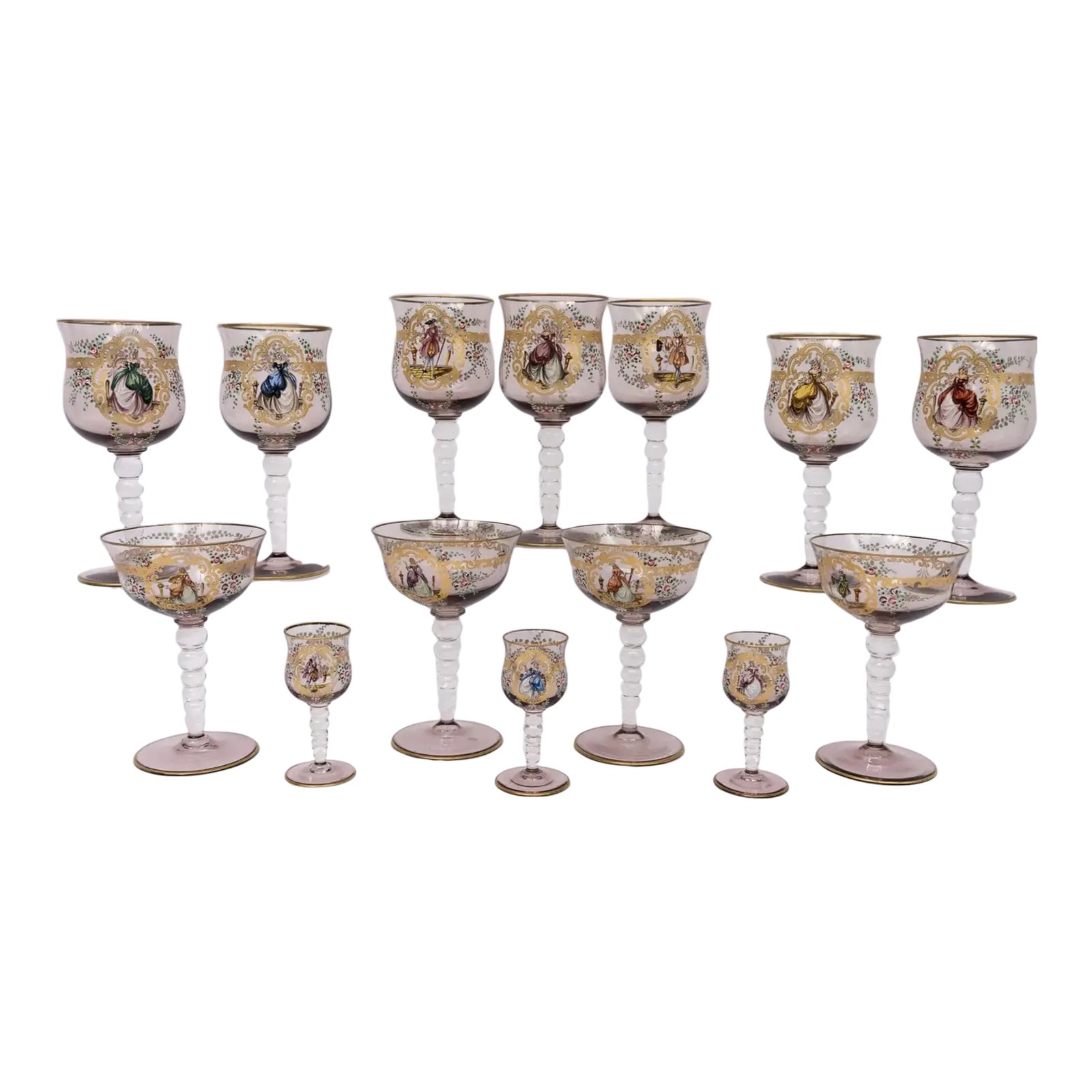 Antique Moser Decorated Salviati Venetian Murano Glass Stemware Set ...