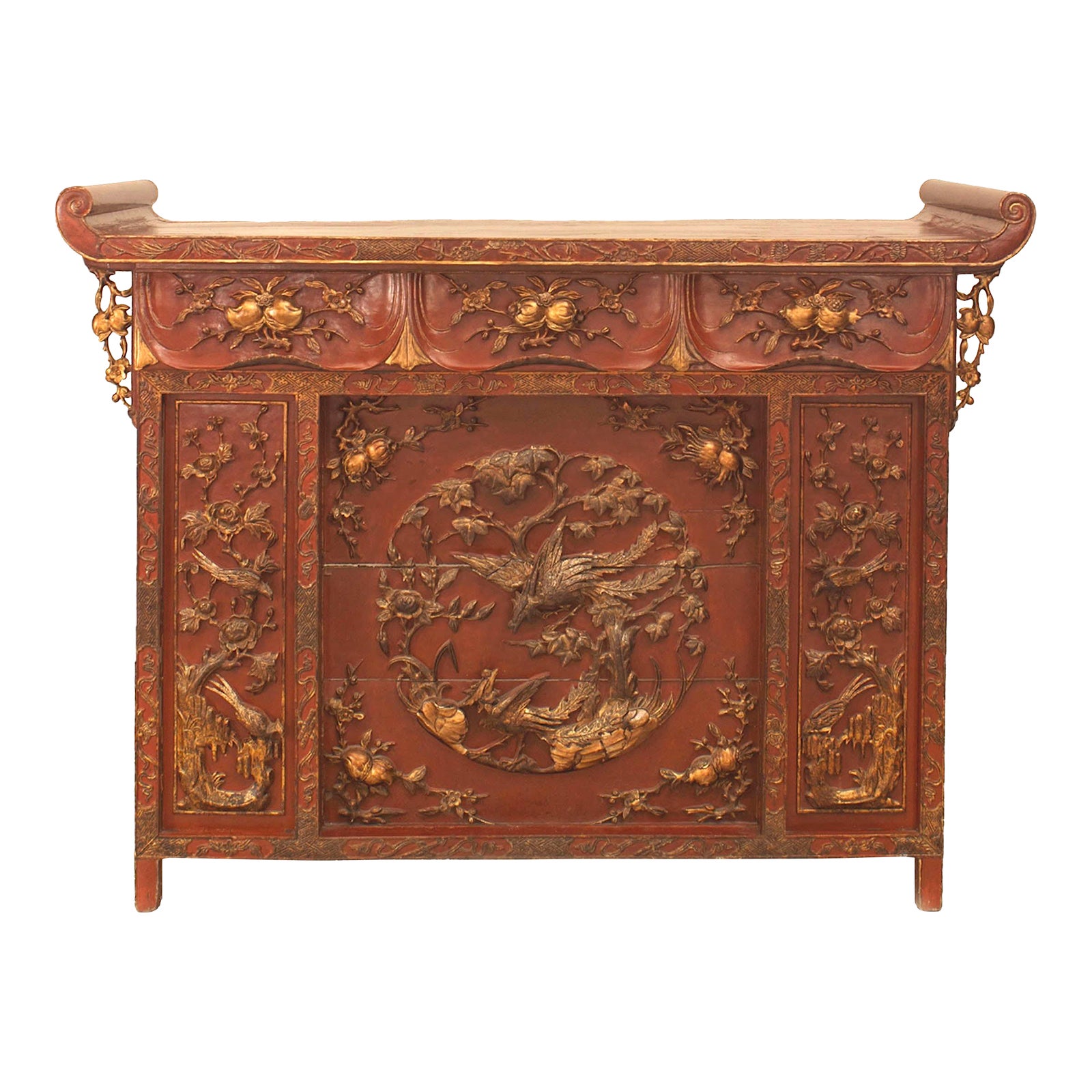 Chinese Red Lacquered and Gilt Altar Console Table | Chairish