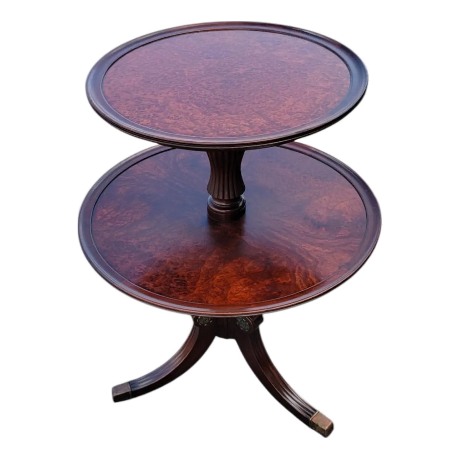 1930s English Regency Style Burl Fruitwood Two-Tier Butler Table ...