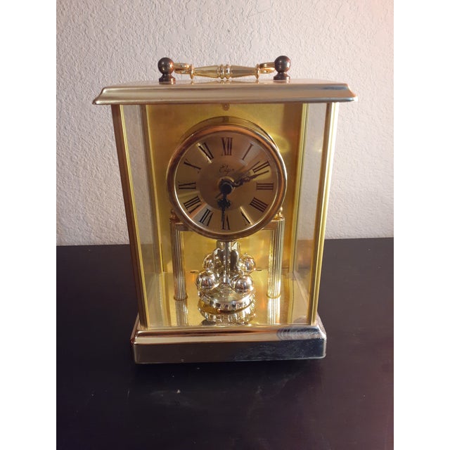 1980s Elgin Quartz Gold Plated Mantle Clock | Chairish