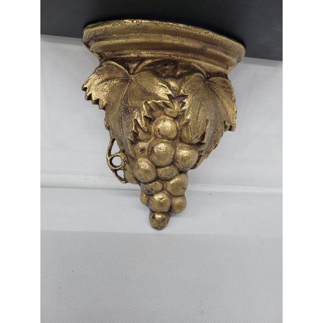 1920s Vintage Wall Shelf in Brass Wood Grape Cluster | Chairish
