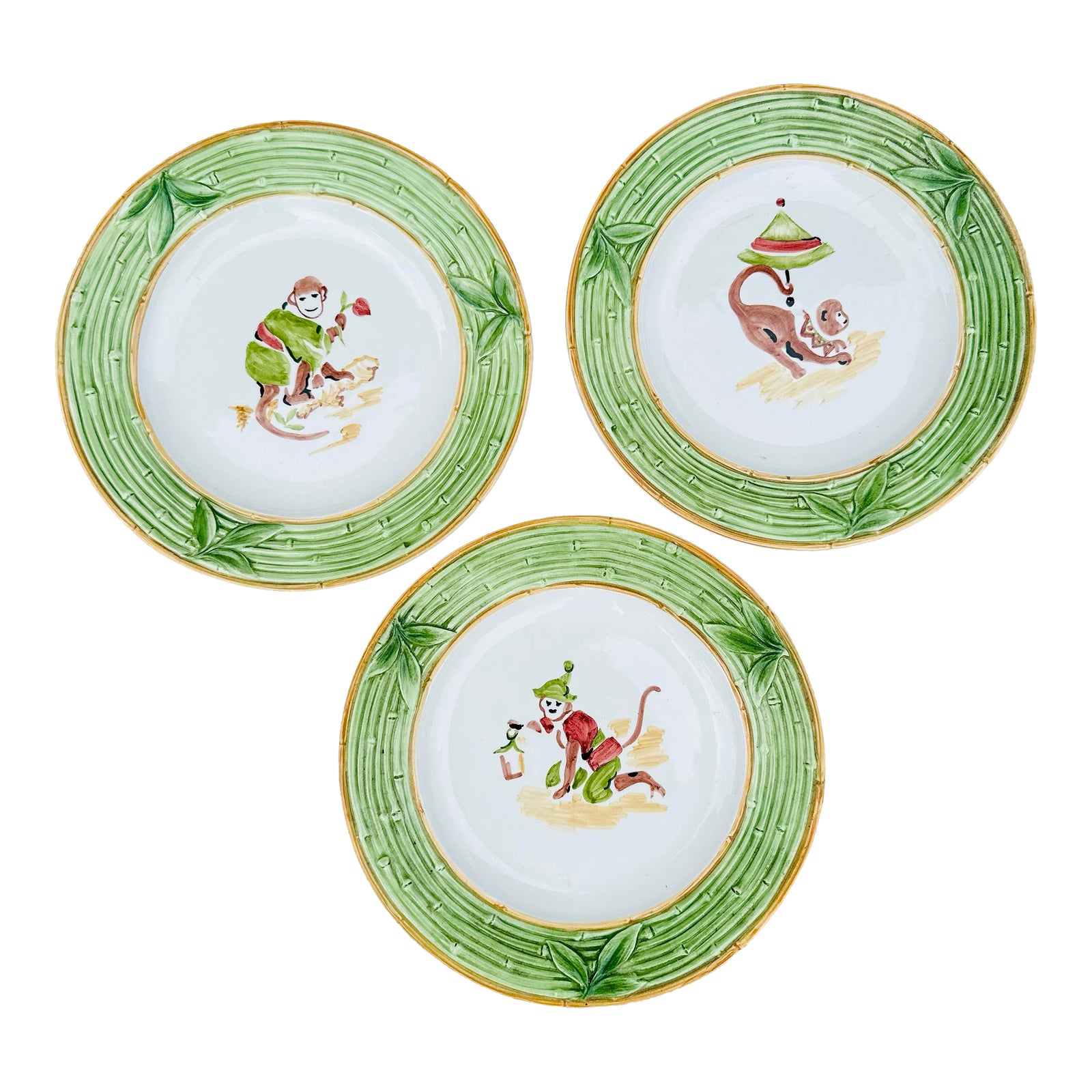 Vintage Italian Monkey Plates, Set of 3 | Chairish