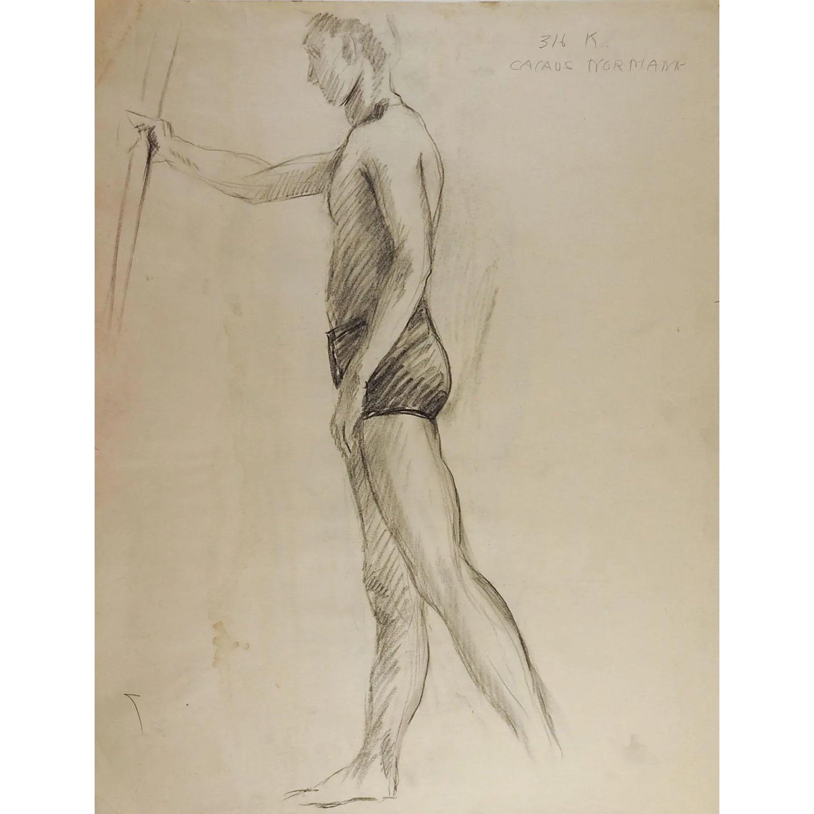 1950's Studio Drawing Male Figure | Chairish