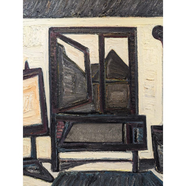 Mid-Century Modern "Interior Setting" Vintage Oil Painting by Swedish ...