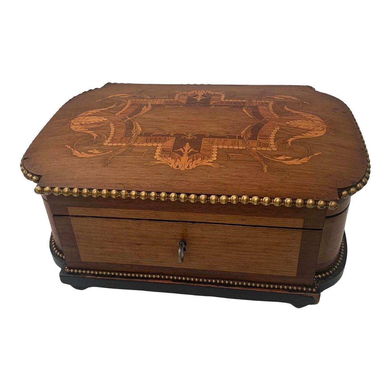 19th Century French Satin Lined Jewelry Box With Key | Chairish