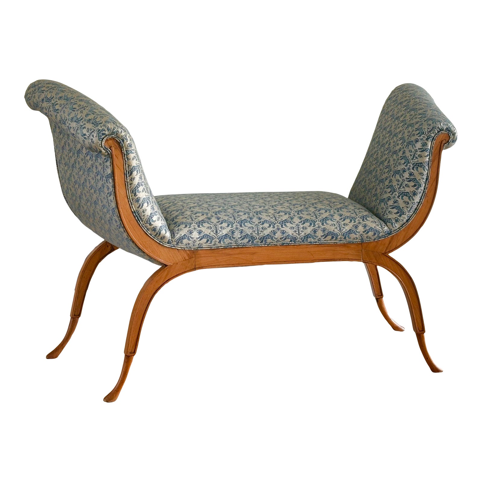 1940s French Saber Leg Splayed Leg Window Seat / Settee With Fortuny ...