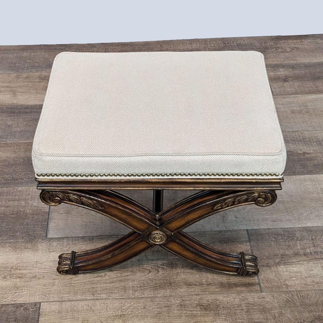 Ethan Allen Wood Frame Ottoman | Chairish