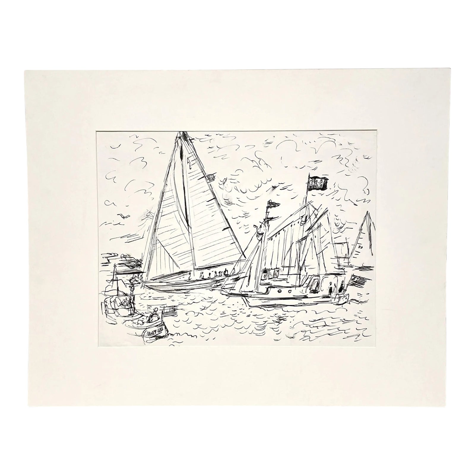 1950s Ink on Paper Scene of a Sailing Regatta by Artist Francis Chapin ...