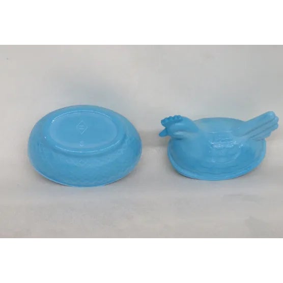 Heisey Blue Slag Glass Chicken Hen on Nest Small Covered Dish | Chairish