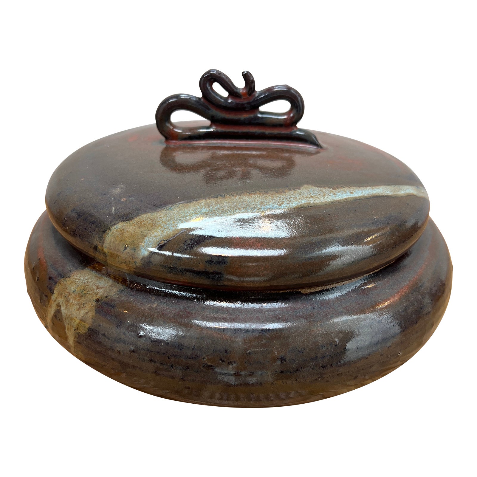 Late 20th Century Mid Century Modern Studio Art Pottery Chocolate Brown ...