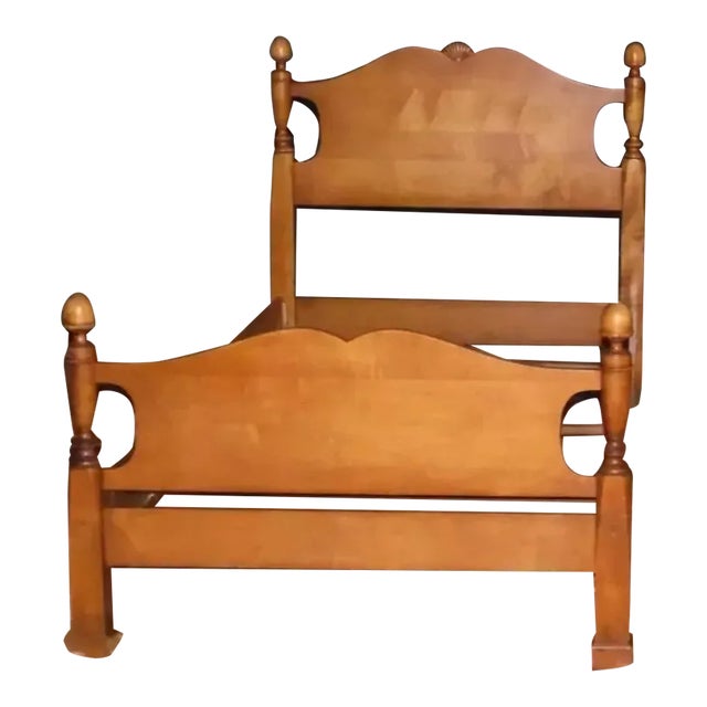 Vintage Solid Maple Single Twin Size Bed Bed Frame Acorn Finials