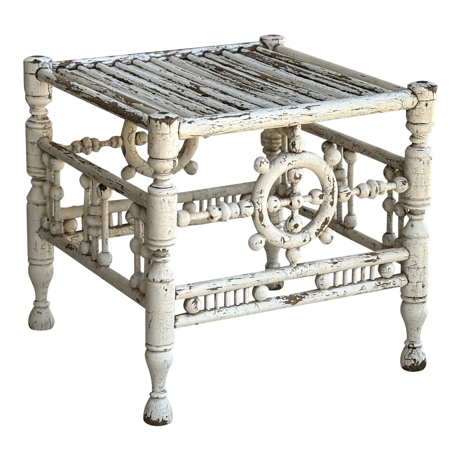 Antique Coastal Style Stick and Ball Stool | Chairish