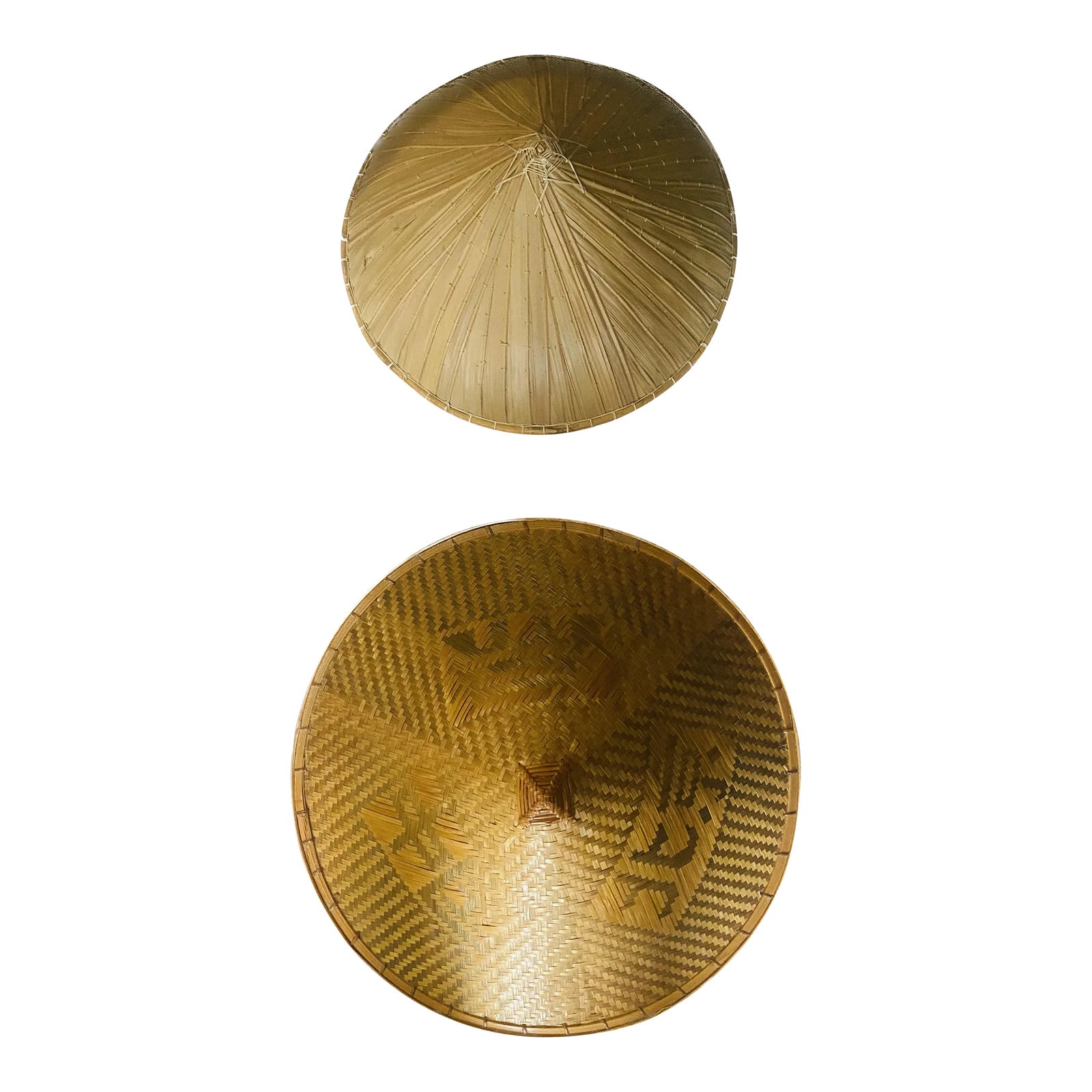 Vintage Chinese Split Bamboo & Plaited Leaf Conical Hats - a Pair ...