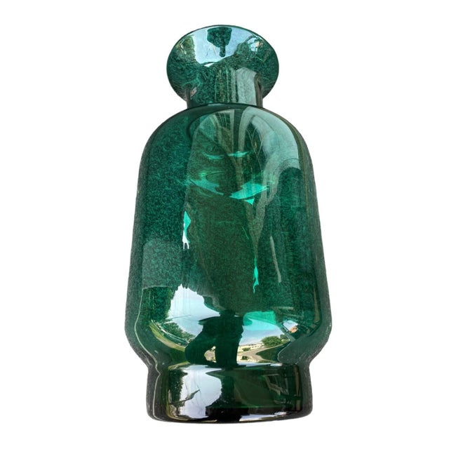 Vintage Blenko Art Glass Floor Vase Teal Green | Chairish