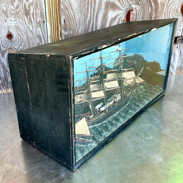 Vintage Coastal Patinated Sailing Ships Diorama | Chairish